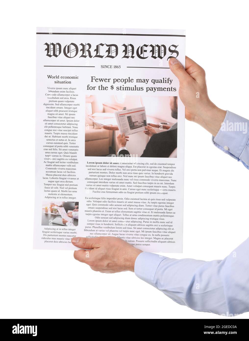 Male hands and newspaper on white background Stock Photo - Alamy