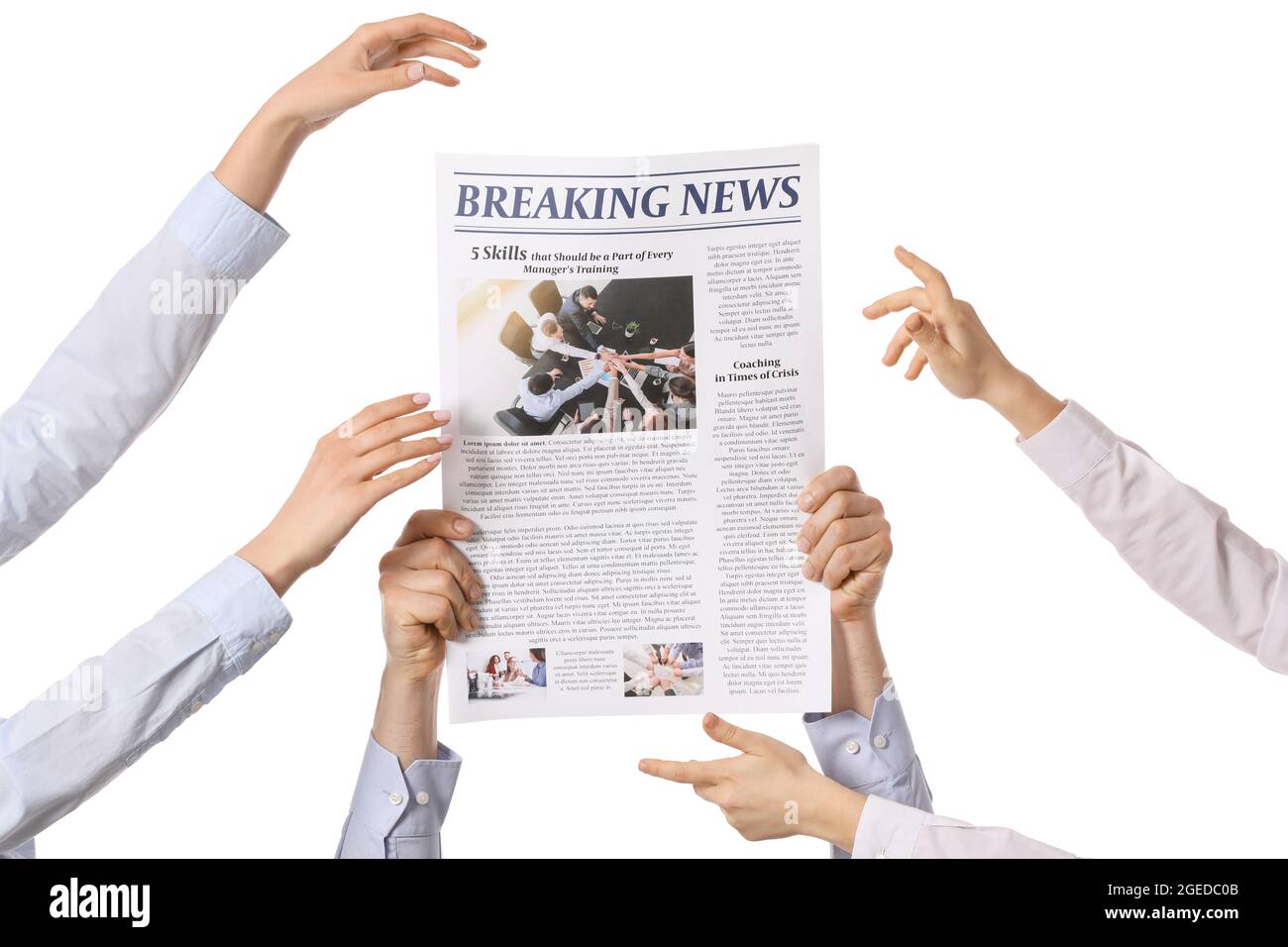 People with newspaper on white background Stock Photo - Alamy
