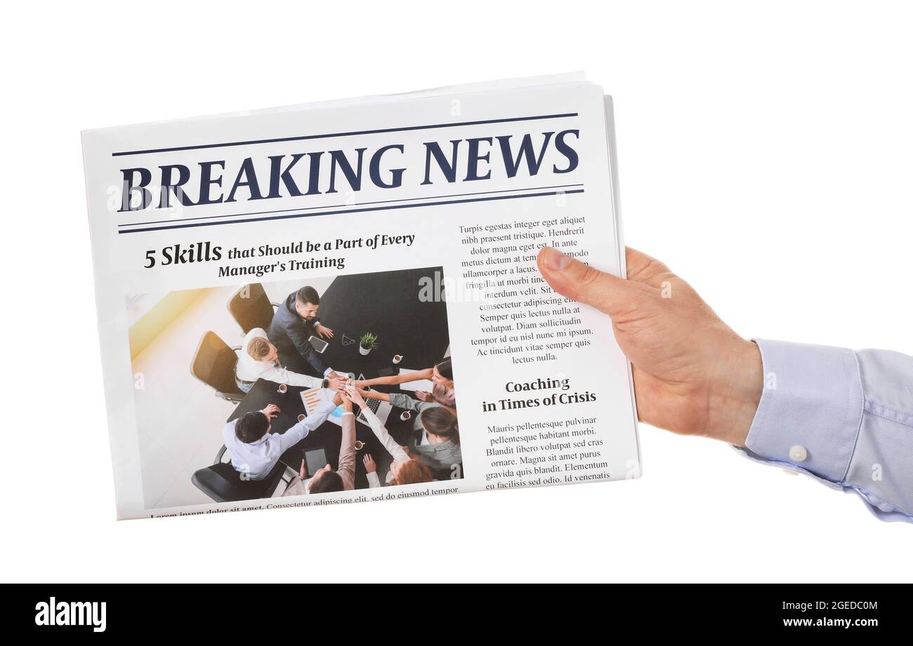 Male hand newspaper on Cut Out Stock Images & Pictures - Alamy