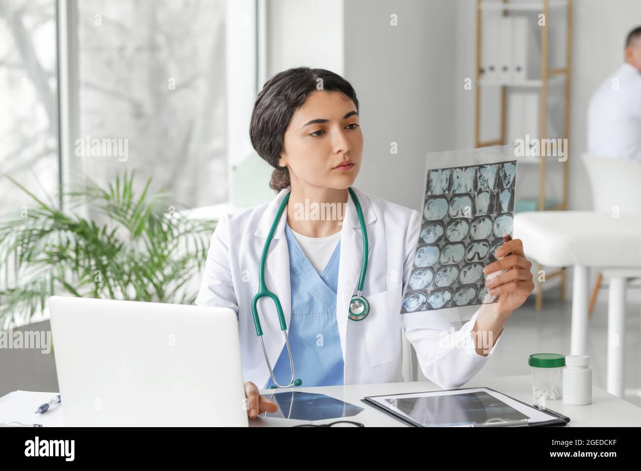 Female doctor studying x-ray scan in clinic Stock Photo - Alamy