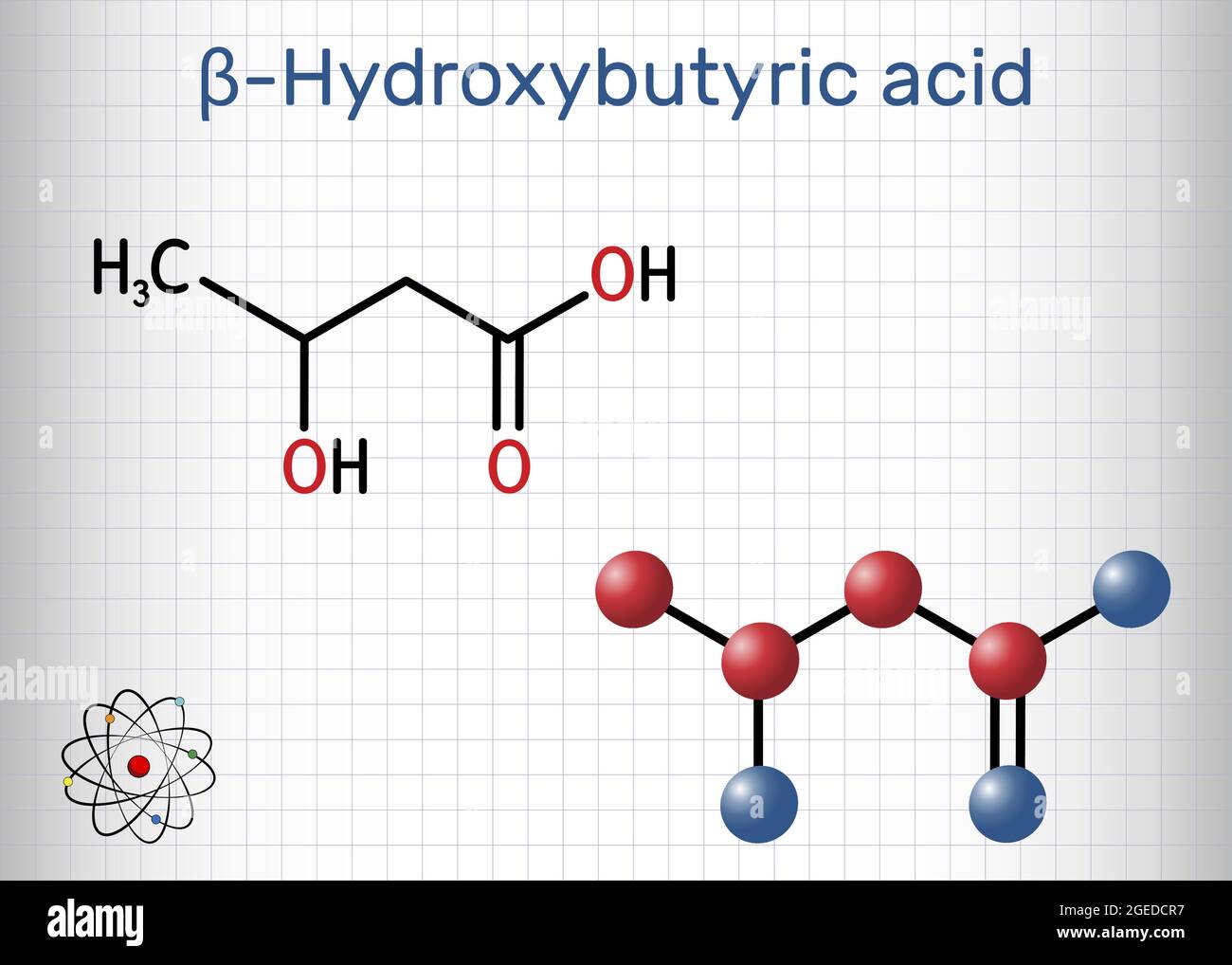 Beta-Hydroxybutyric acid, 3-hydroxybutyric acid molecule. It is beta ...