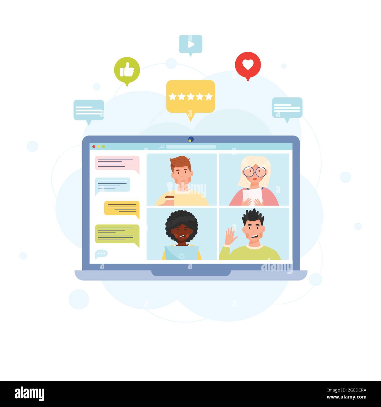 Online video chat conference concept. Online meeting with diverse group ...