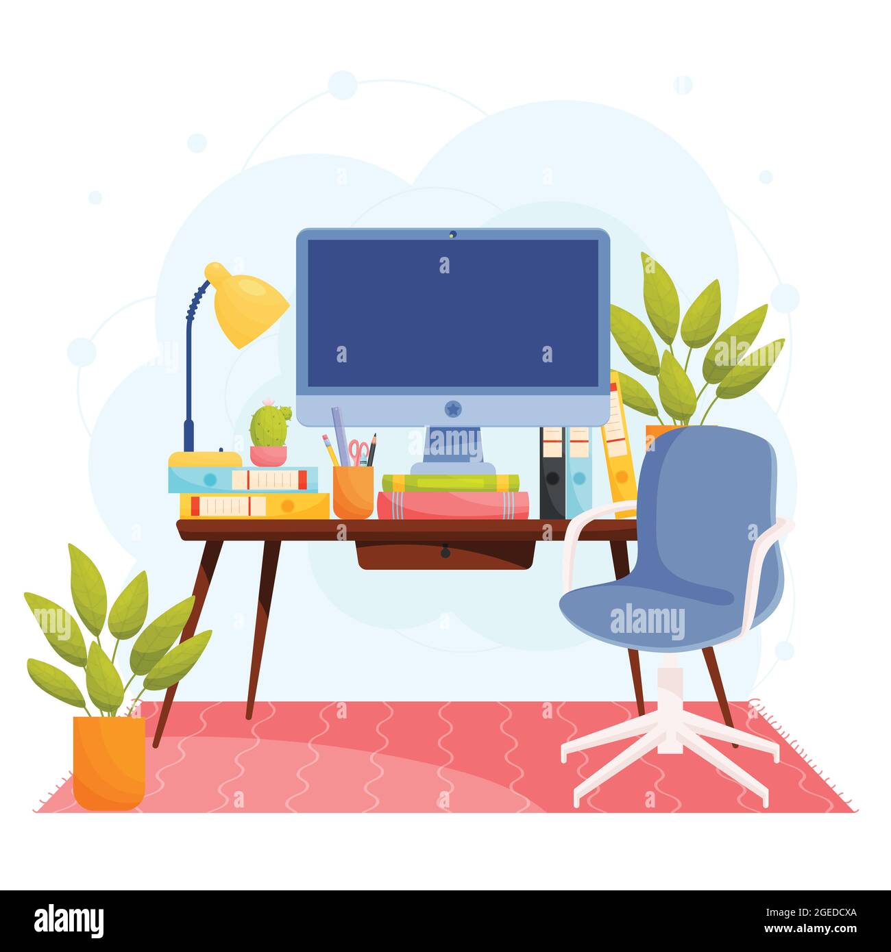 Home office workplace concept. Wide screen desktop on the table. Vector ...