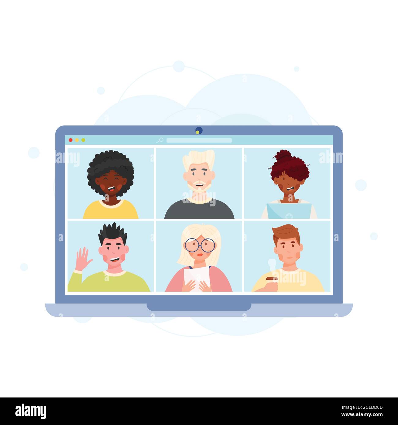 Online video chat conference meeting with diverse group of people ...