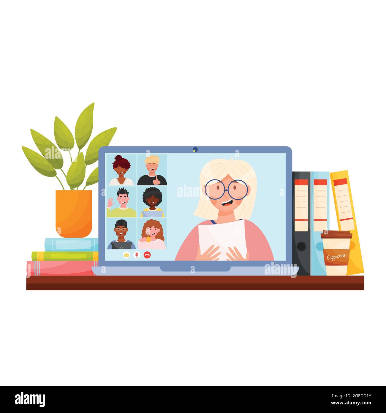 Online video chat conference meeting with diverse group of people. Home ...