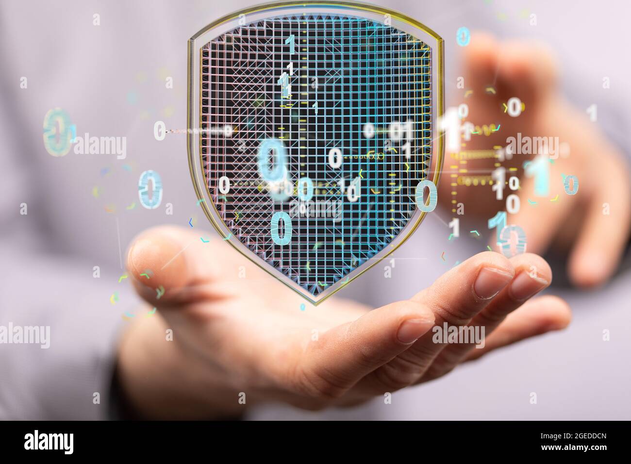 Security Shield concept, data protection. Shield with dots and lines ...