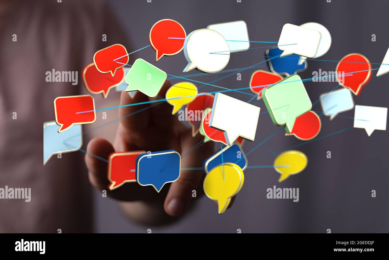 Digital illustration of speech bubbles- communication concept in 3d ...