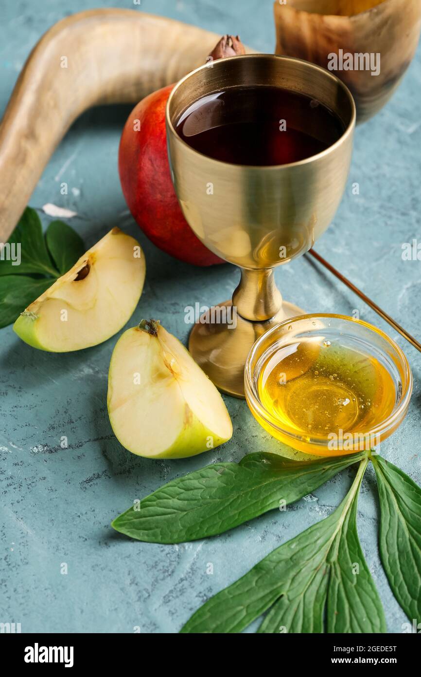 Composition for Rosh hashanah (Jewish New Year) celebration on grunge ...