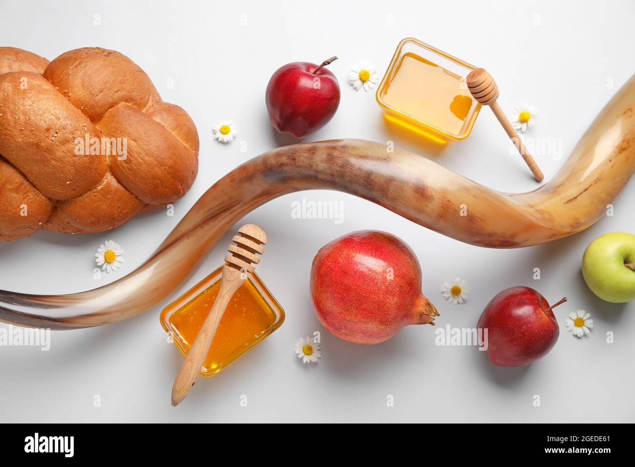 Symbols of Rosh hashanah (Jewish New Year) on light background Stock ...