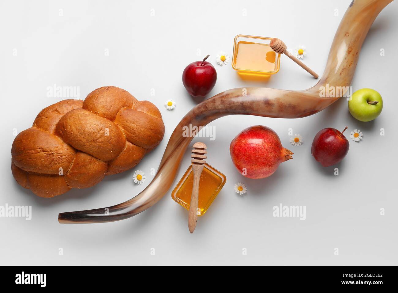 Symbols of Rosh hashanah (Jewish New Year) on light background Stock ...
