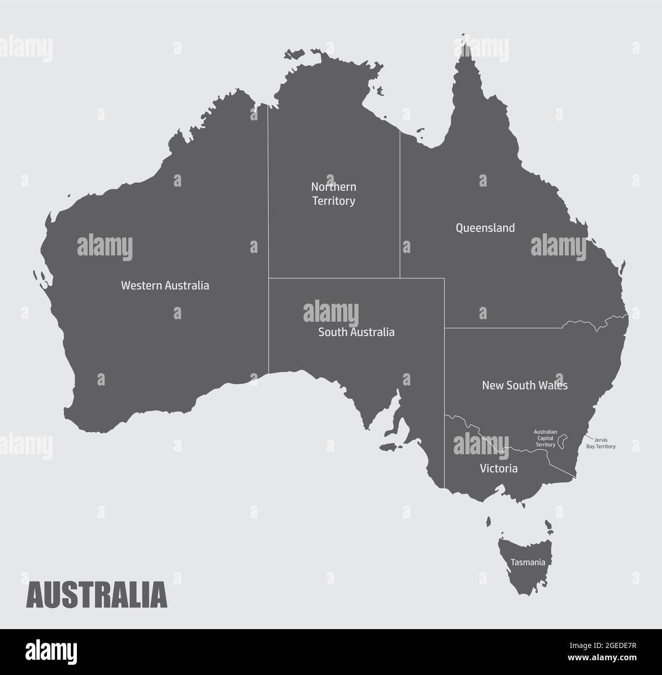 The Australia isolated map divided in states and territories with ...