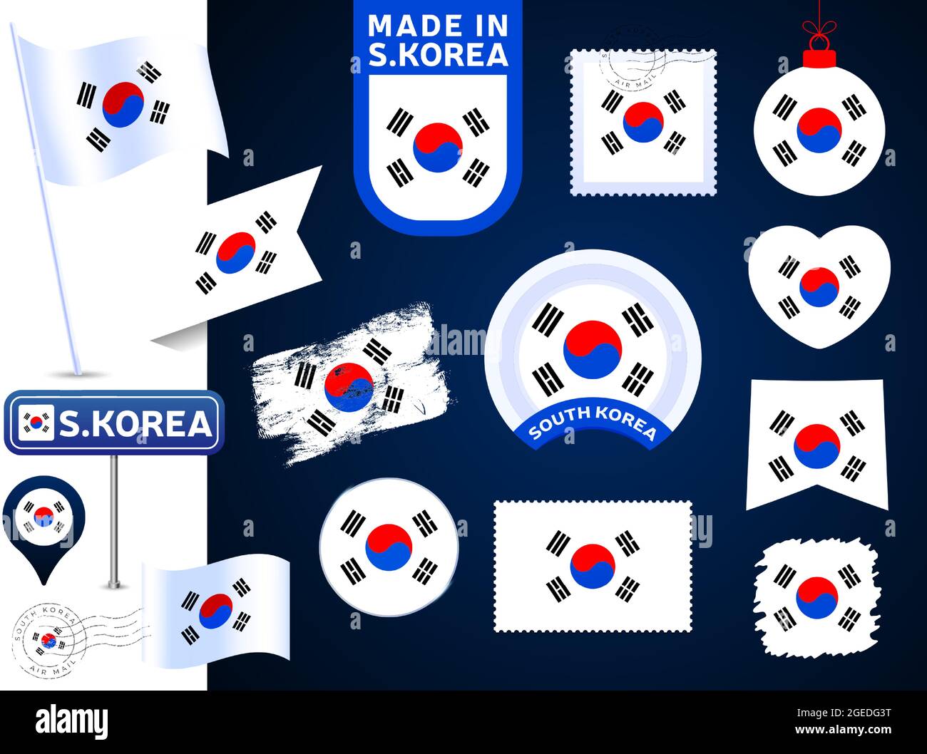 south korea flag vector collection. big set of national flag design ...