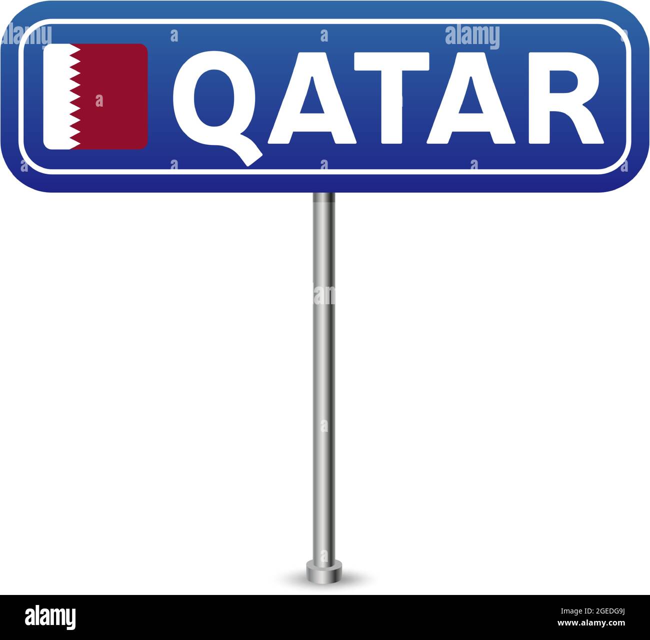 qatar road sign. National flag with country name on blue road traffic ...
