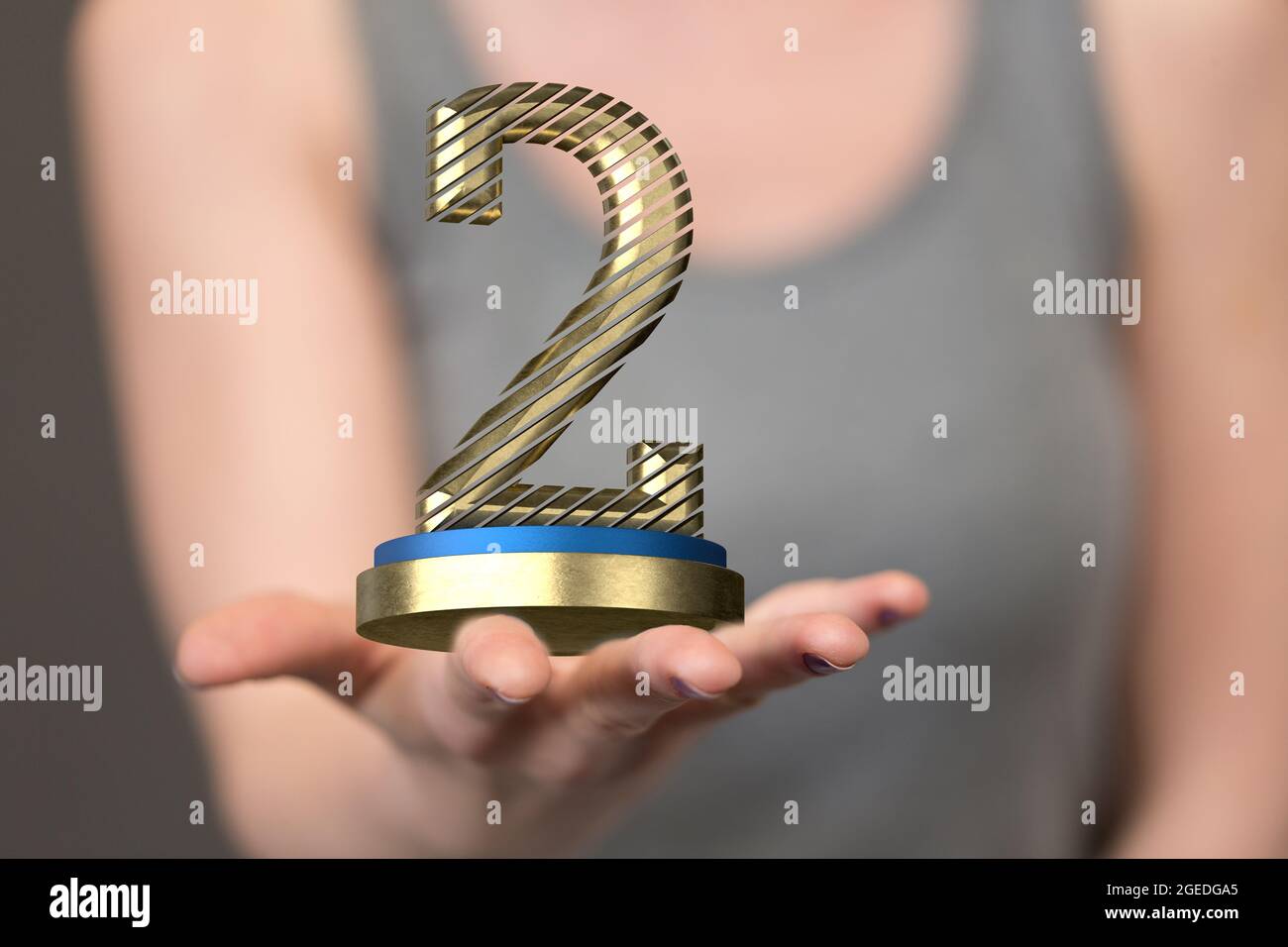 3D rendered Second Place Prize held in female’s palm Stock Photo - Alamy