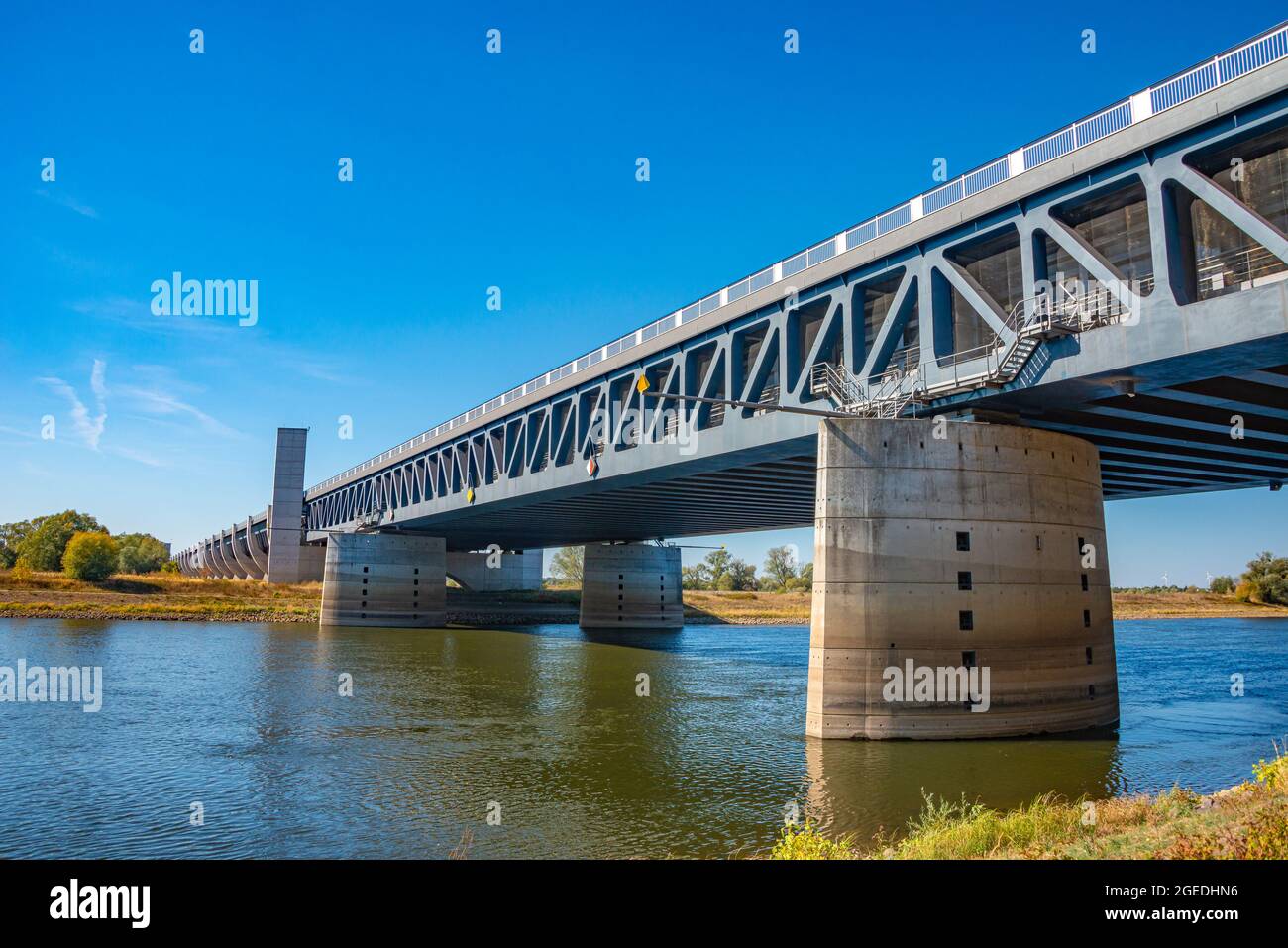 View over a famous wonder water bridge for ship navigation canal near ...