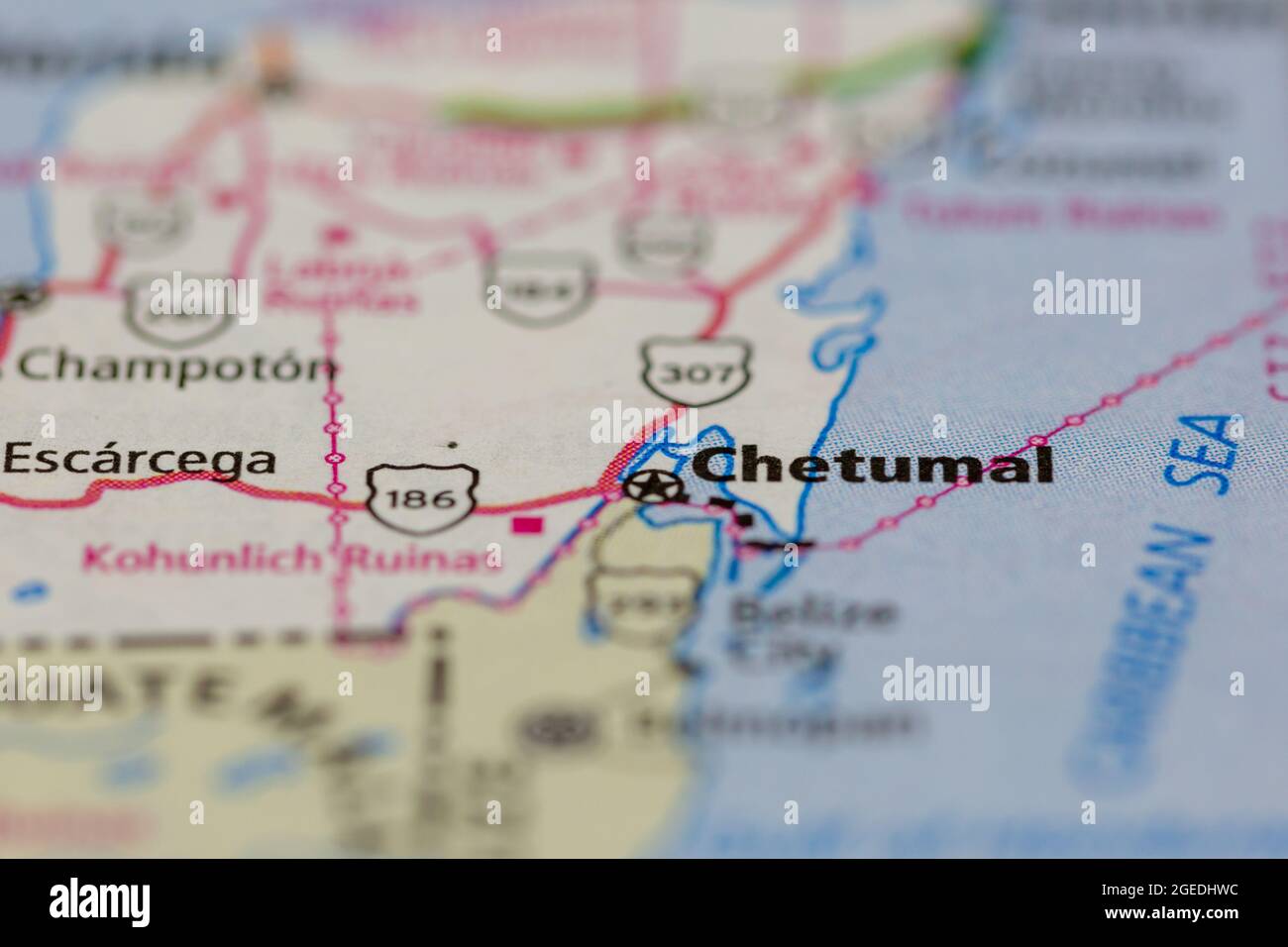 Chetumal Mexico shown on a road map or Geography map Stock Photo - Alamy