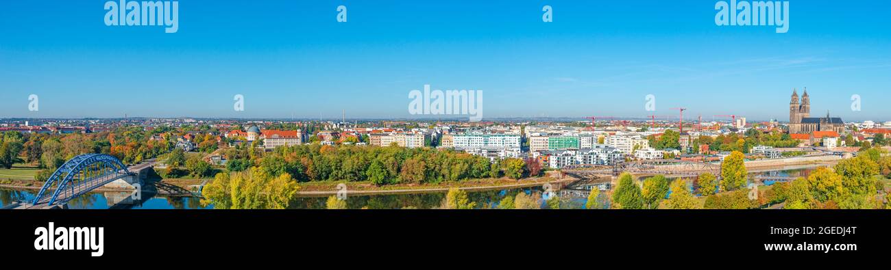Panoramic bird view at Cathedral of Magdeburg, modern luxury houses and ...
