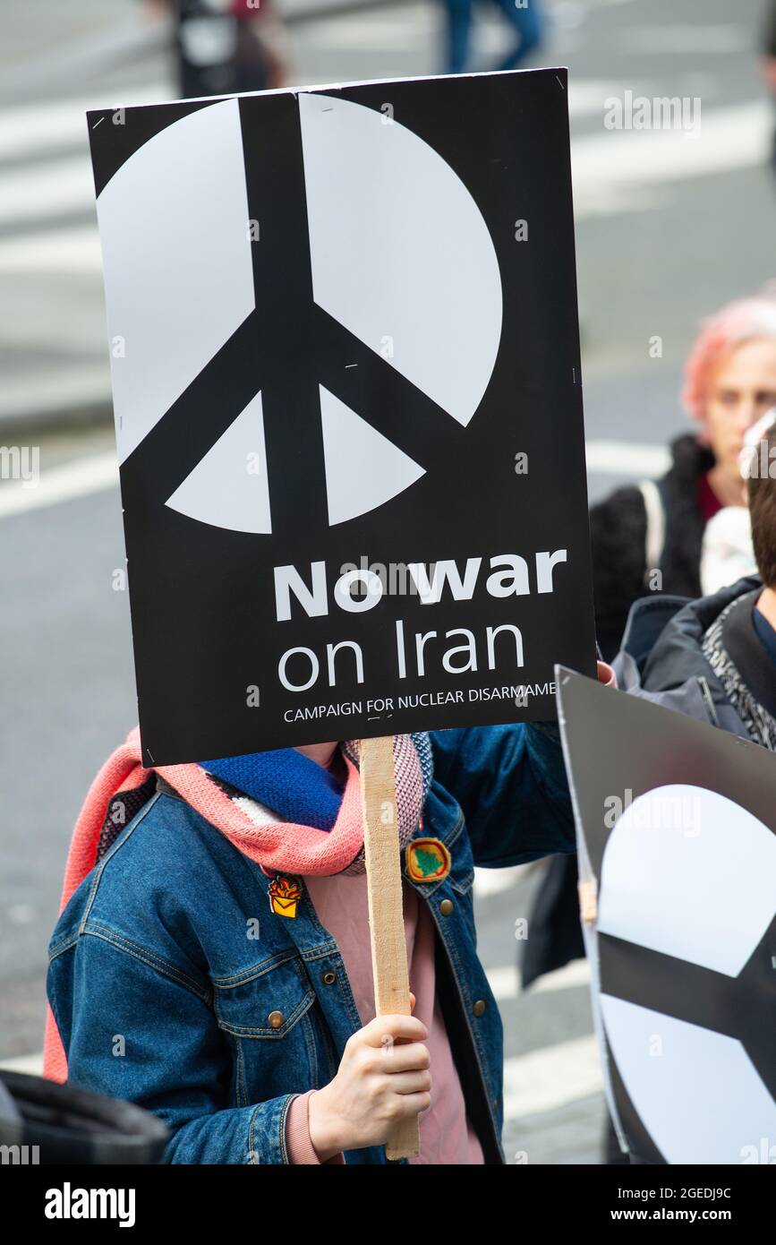 London, UK. 11th January 2020. Anti war protest sign at the NO WAR WITH ...