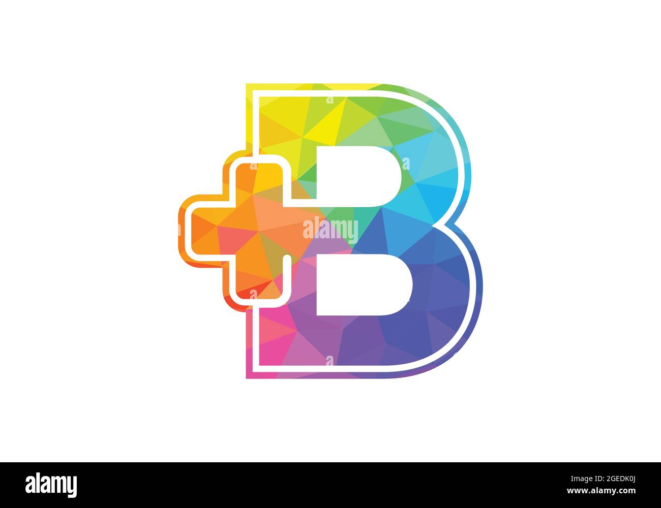 Initial B monogram alphabet with a plus logo sign. Low poly art style ...