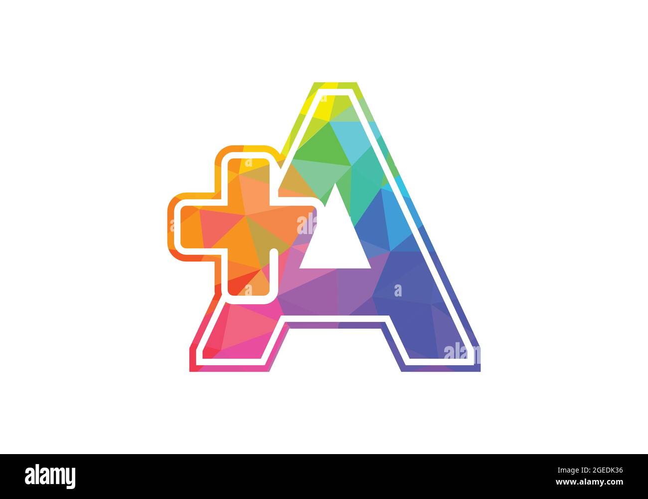 Initial A monogram alphabet with a plus logo sign. Low poly art style ...