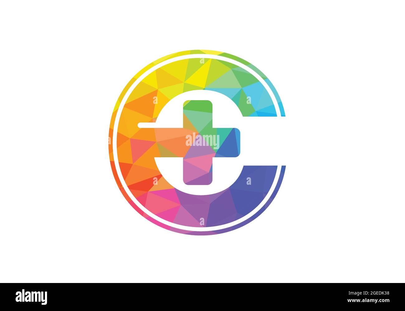 Initial C monogram alphabet with a plus logo sign. Low poly art style ...