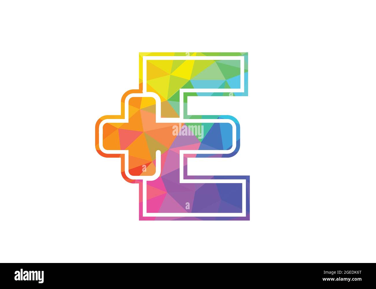 Initial E monogram alphabet with a plus logo sign. Low poly art style ...