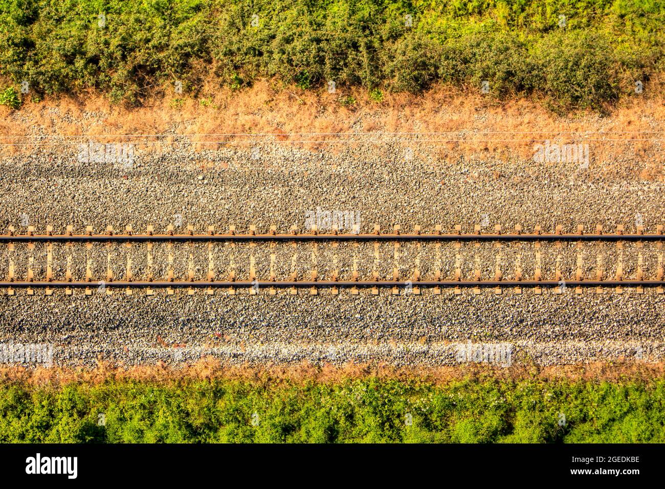 Top view of a section of railway composed of a single track Stock Photo ...