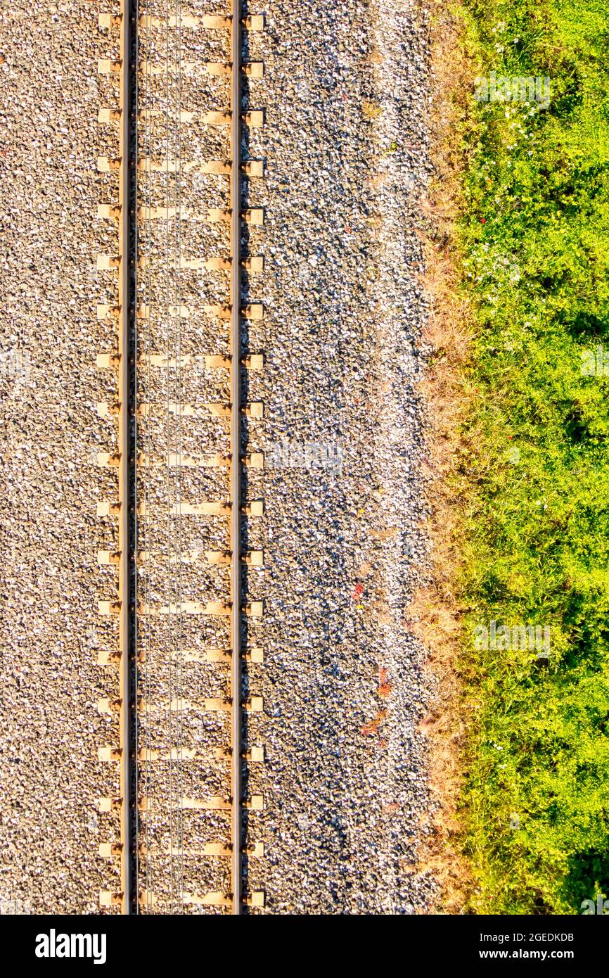 Top view of a section of railway composed of a single track Stock Photo ...