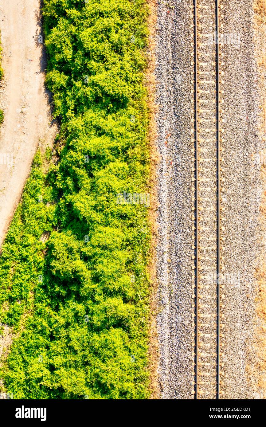 Top view of a section of railway composed of a single track Stock Photo ...