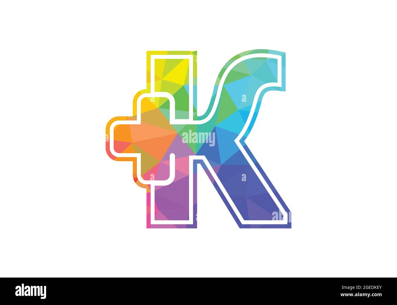 Initial K monogram alphabet with a plus logo sign. Low poly art style ...