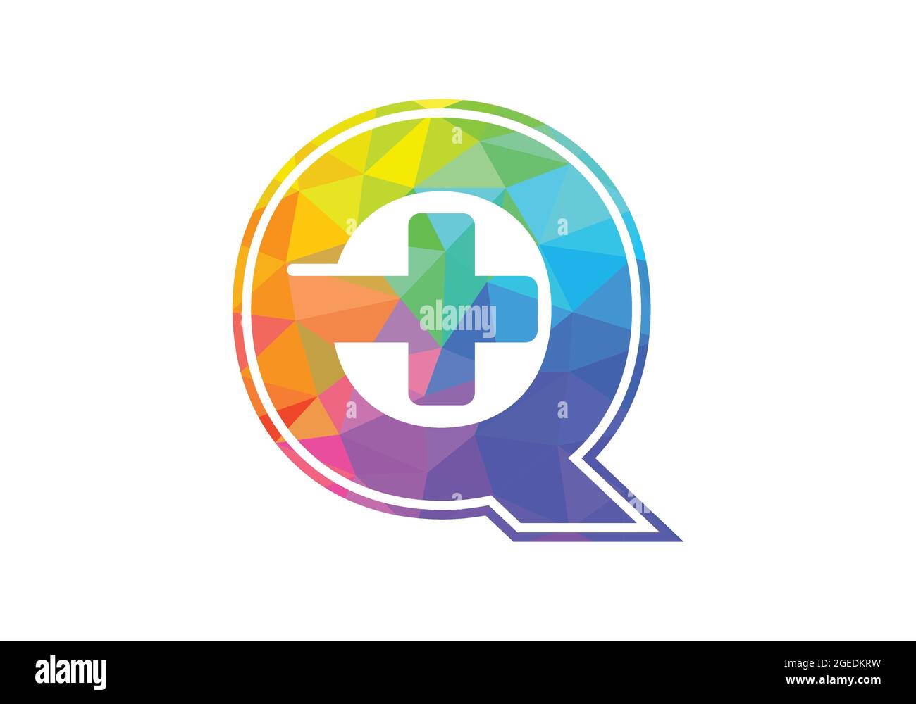 Initial Q monogram alphabet with a plus logo sign. Low poly art style ...