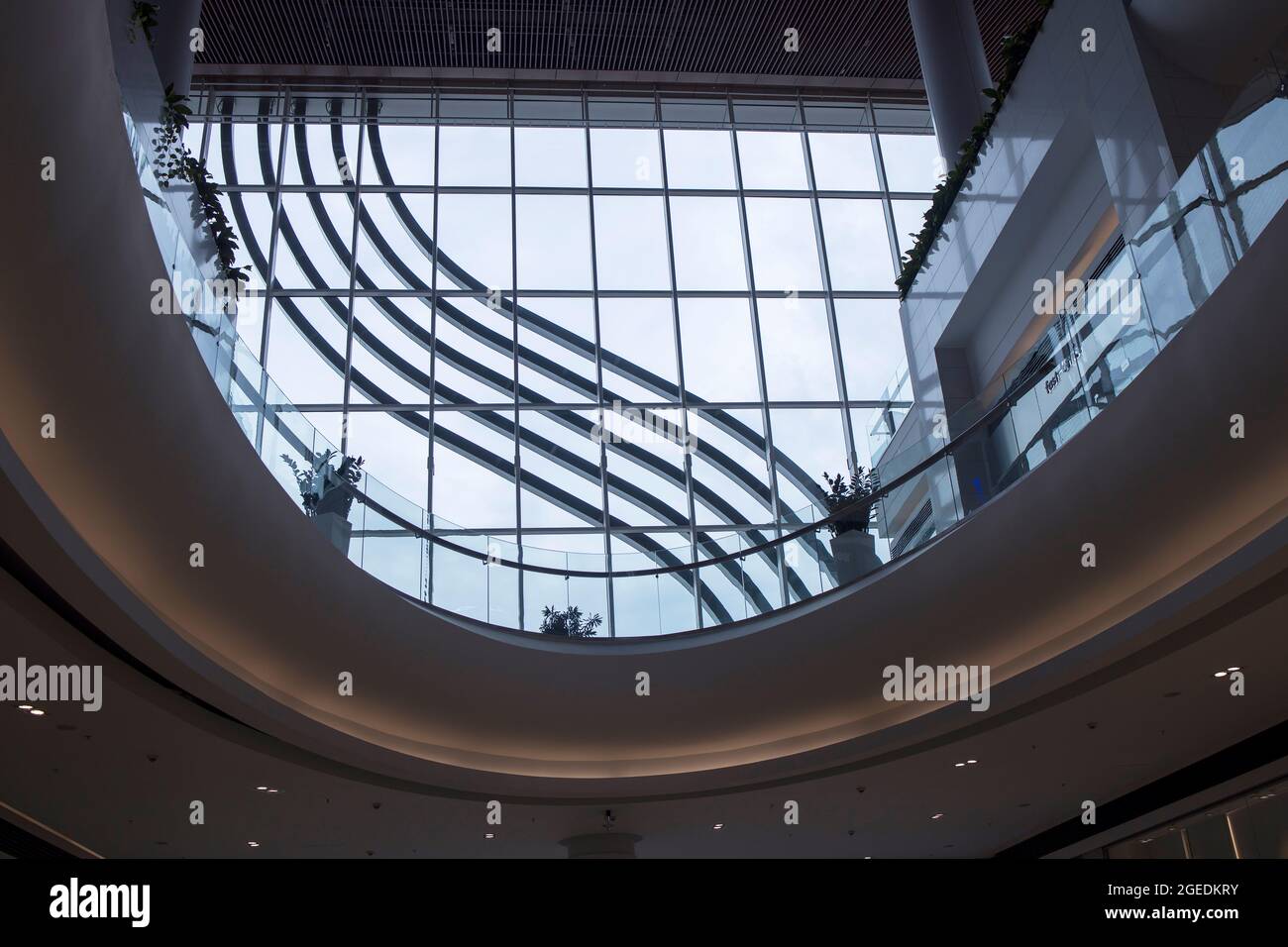 Moscow, Russia - 20 July 2021, Modern shopping center made of glass and ...