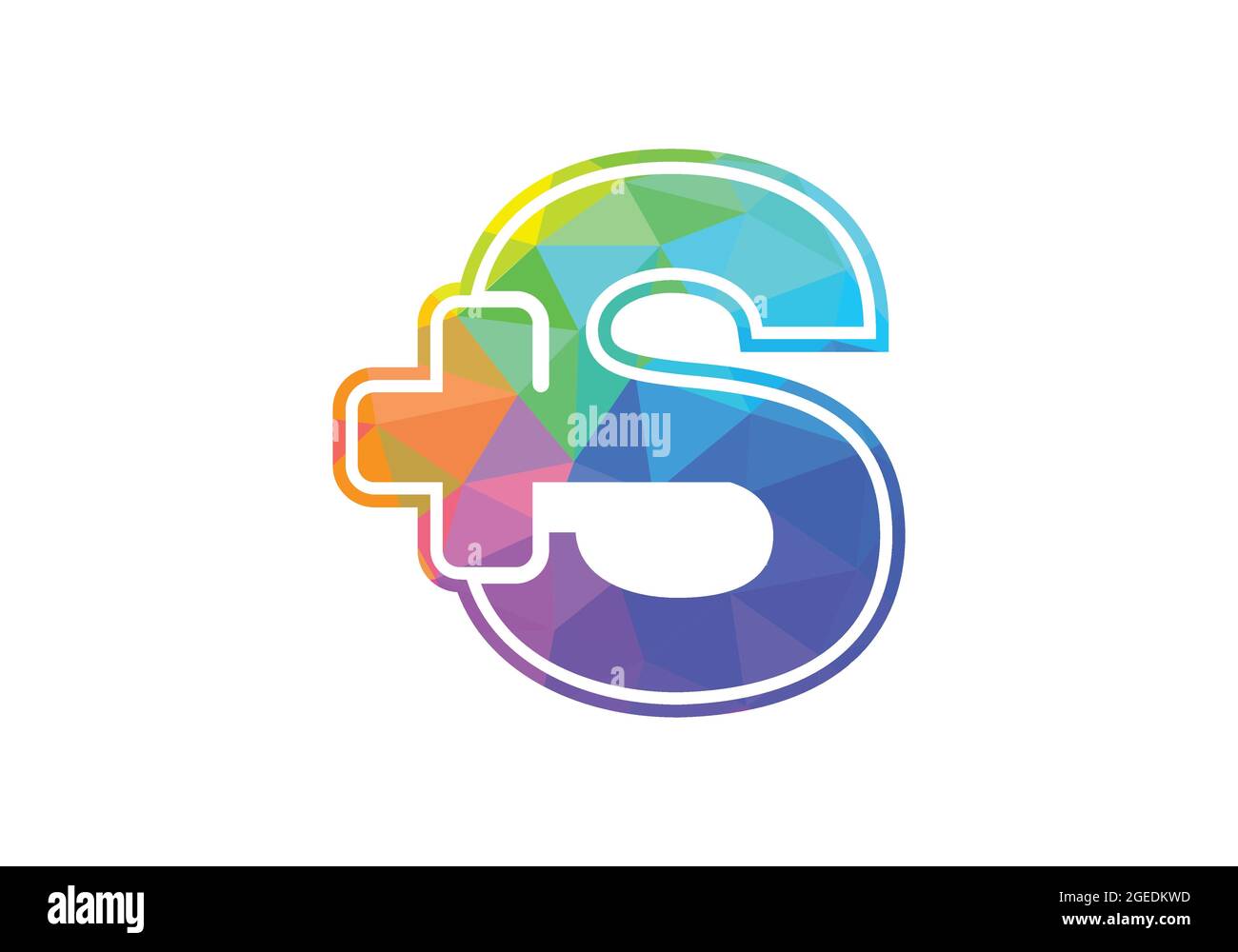 Initial S monogram alphabet with a plus logo sign. Low poly art style ...