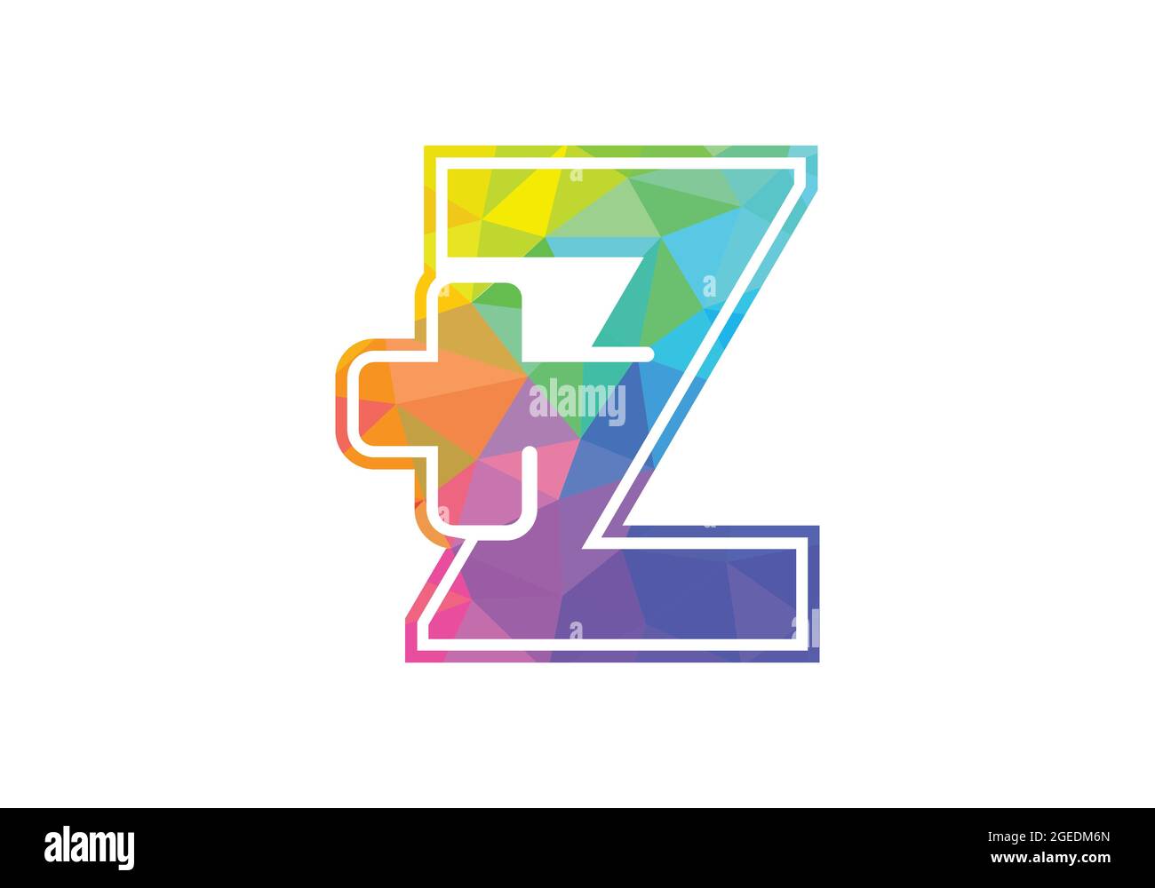 Initial Z monogram alphabet with a plus logo sign. Low poly art style ...