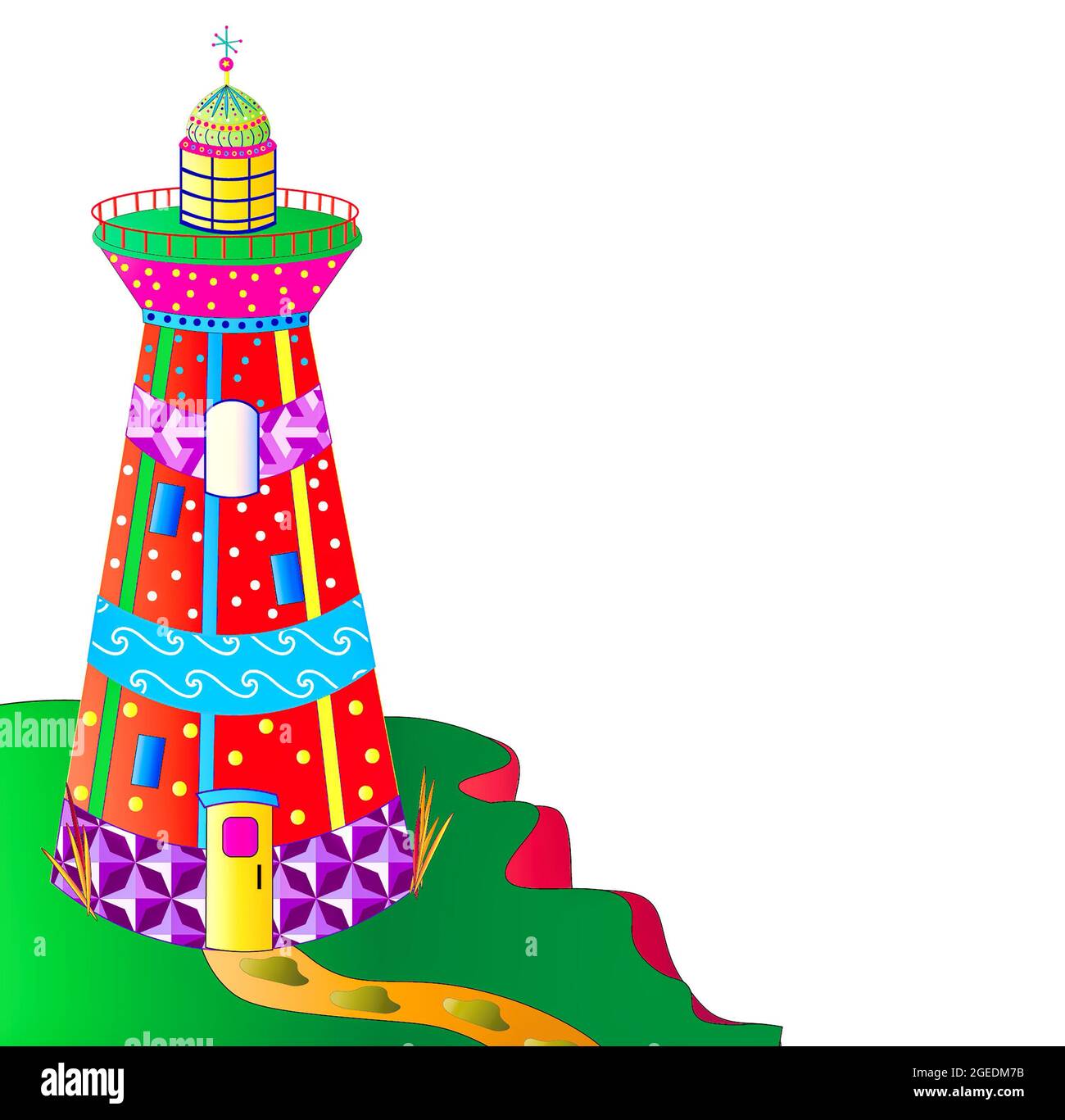 Graphic illustration of Abstract and Colorful Lighthouse on Cliff Stock ...
