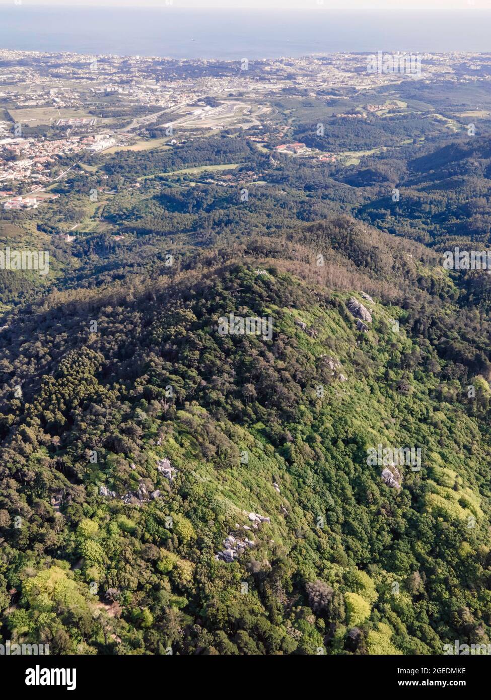 Aerial view of Sintra small town on mountain landscape at sunset ...
