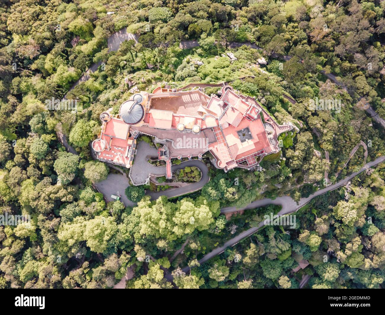 Aerial view of Pena Palace from top, the iconic castle landmark in ...