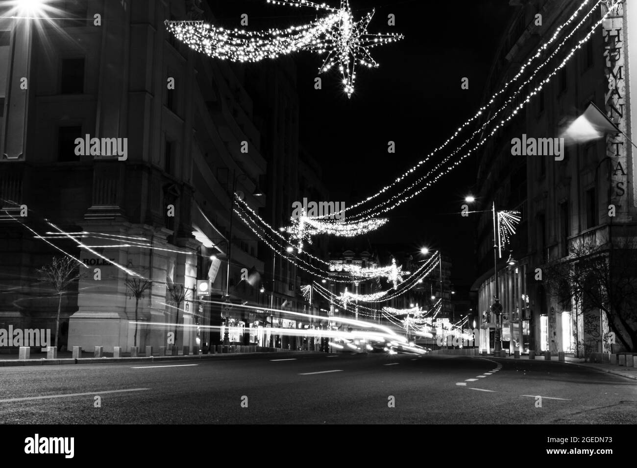 Light trails, night photography in Bucharest, Romania, 2021 Stock Photo ...