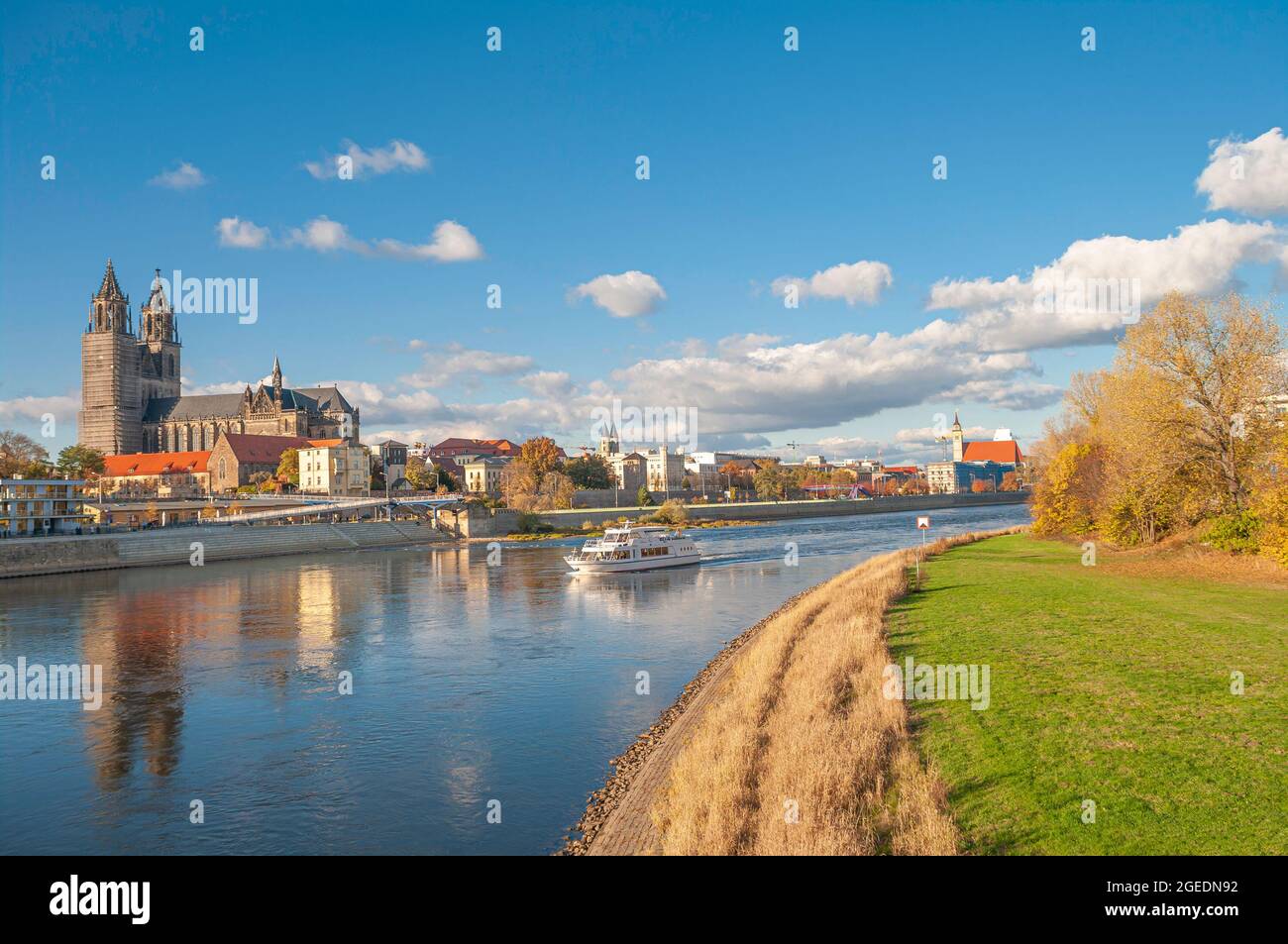 View over old cathedral at historical downtown in Magdeburg with a ...