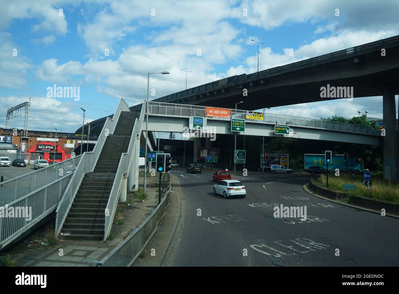 The A406 Flyover and pedestrian crossing at Staples Corner near Brent ...