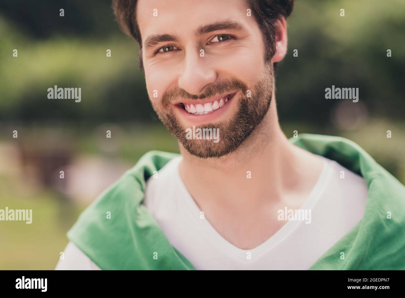 Cropped photo of young handsome cheerful man beard happy positive ... Cropped photo of young handsome cheerful man beard happy positive ...