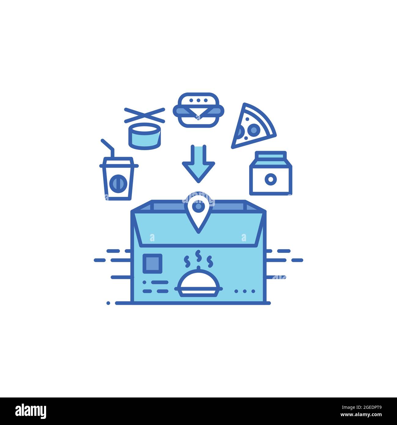 Food delivery color line icon. Open box with fast food. Sign for web ...