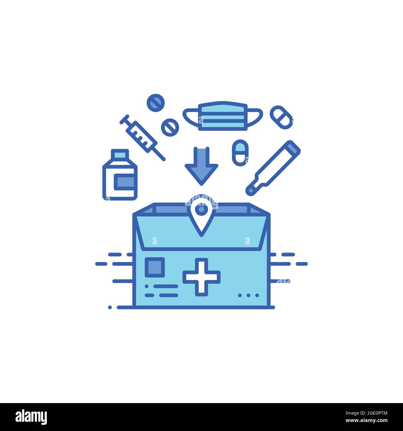 Medicines delivery color line icon. Purchase and delivery of goods from ...