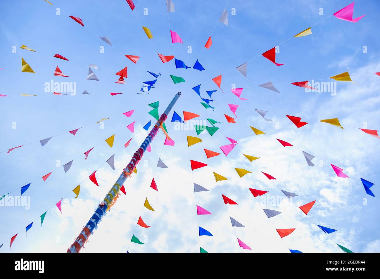 vivid color of Thai's style fancy party flag strips decoration on a ...