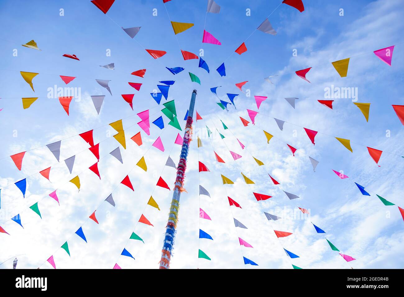 vivid color of Thai's style fancy party flag strips decoration on a ...