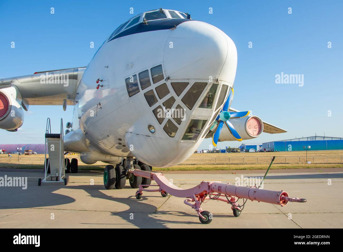 The nose and front of the cockpit of a military transport cargo ...