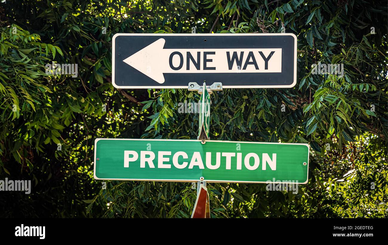 Street Sign the Direction Way to Precaution Stock Photo - Alamy