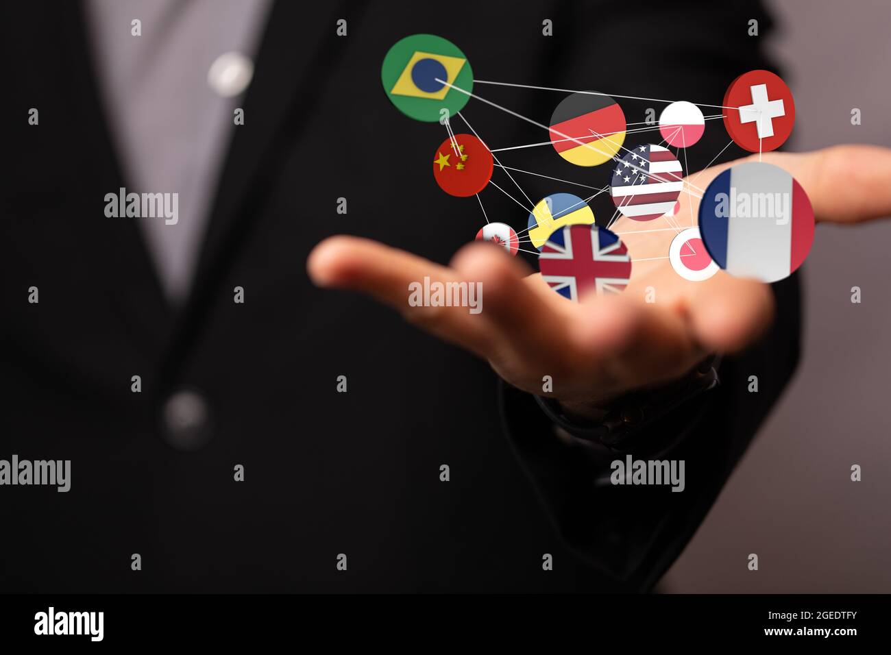 3D render of national flags of the world - global communication and ...