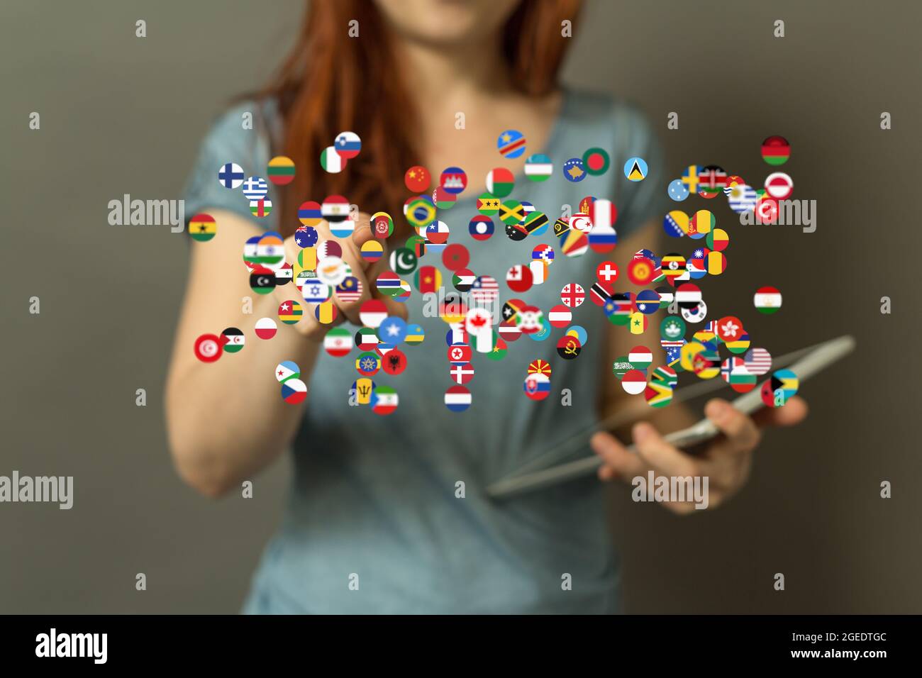 Digital illustration of national flags as global communication and ...