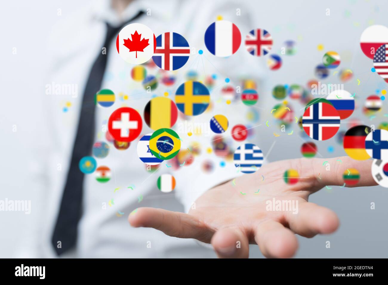 Digital illustration of national flags of the countries in 3d in a hand ...